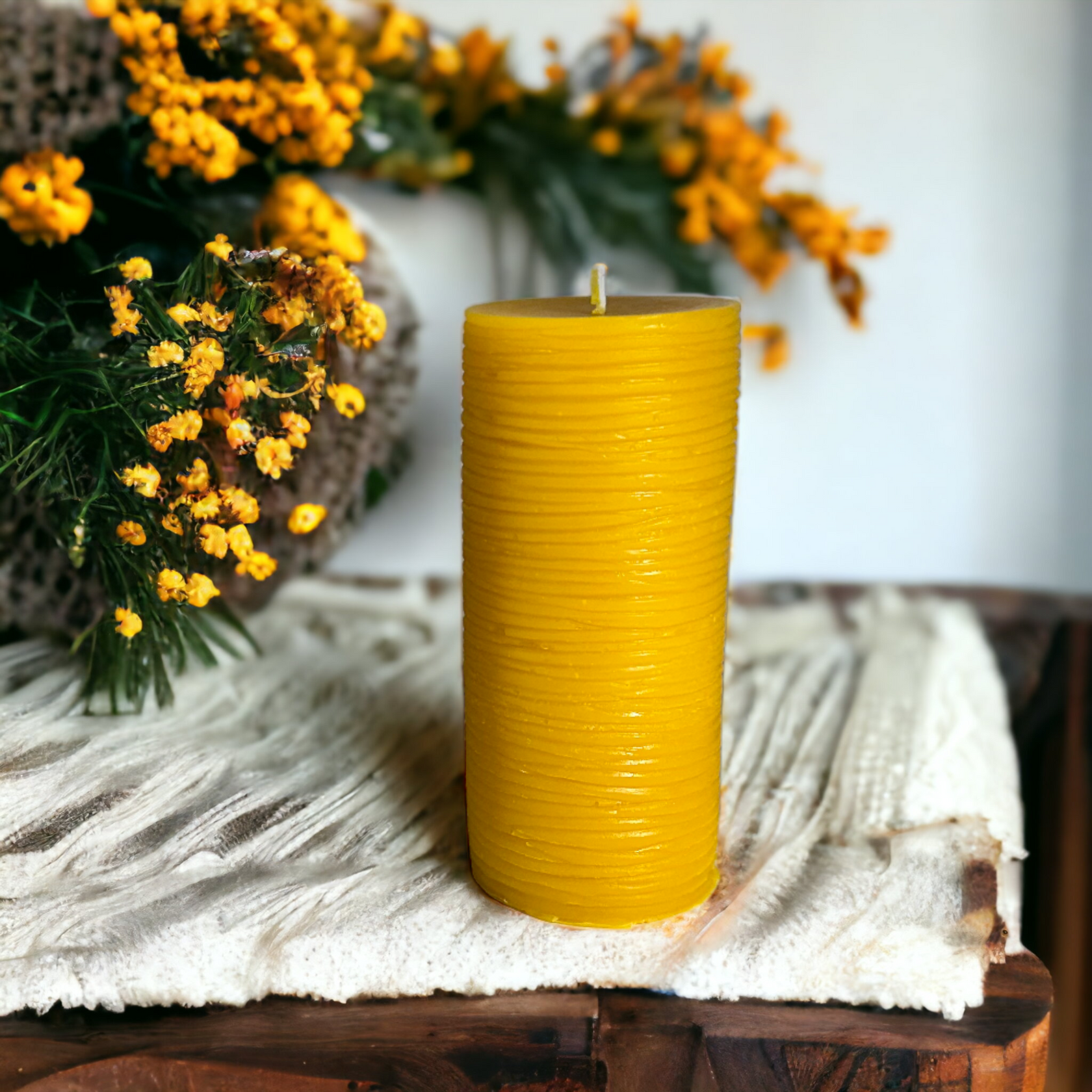Horizontal Textured Beeswax Pillar Candle – Wild Harvest Candle Company ...
